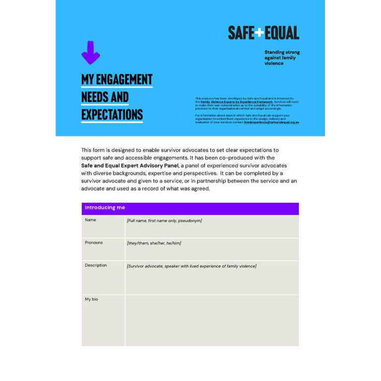 My Engagement Needs and Expectations | Safe and Equal