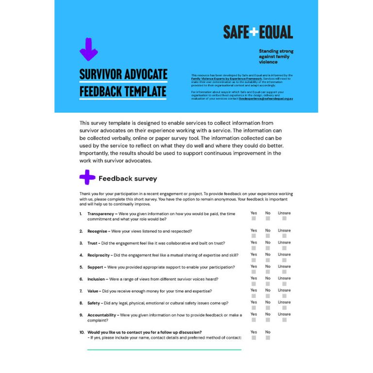 Survivor Advocate Feedback Template | Safe and Equal