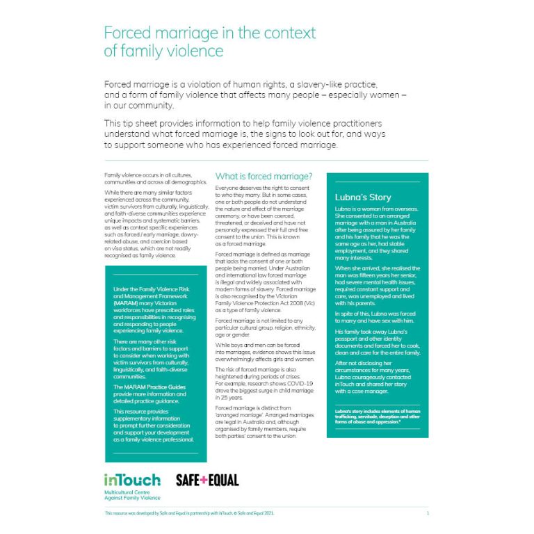 Forced marriage in the context of family violence | Safe and Equal